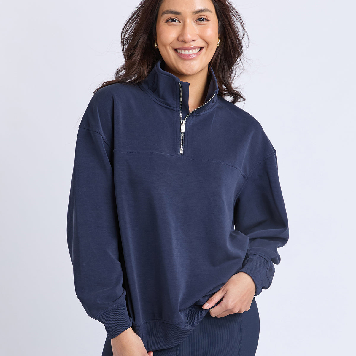 Luxe Zip Crew Navy – Foxwood Clothing